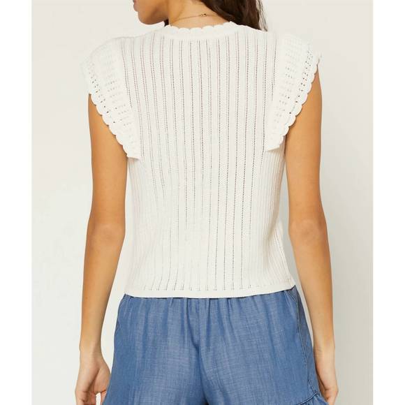 Current Air | Tops | New Current Air Crochet Flutter Sleeves Off White ...